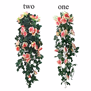 Zhiweikm 2 Pack Artificial Rose Vines Hanging Flowers 3 Ft Garland Plants Home Arrangement Decoration Greenery Christmas Flower Decoration for Room Garden Wedding Indoor or Outdoor (Pink)