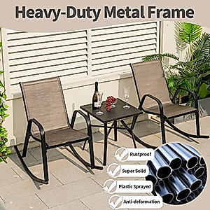 Tangkula Patio Rocking Chair Set of 2, Outdoor Ergonomic Rockers with Breathable Fabric Seat, Gentle Rocking Function, Sturdy Metal Rocker for Front Porch, Backyard, Garden (1, Brown)