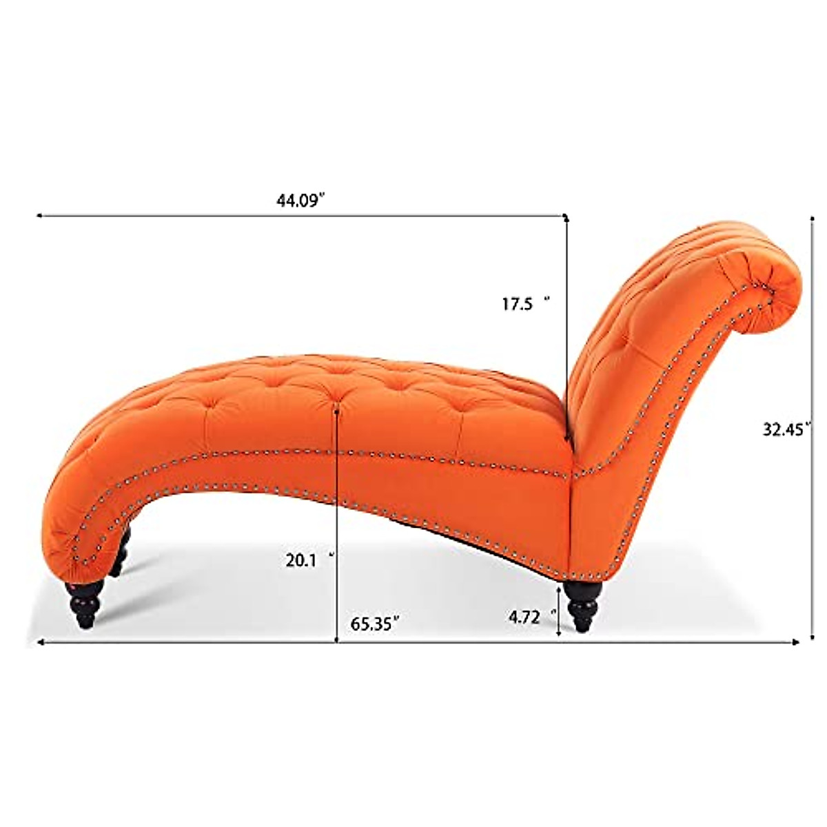 Fulocseny Tufted Velvet Chaise Lounge Indoor,Leisure Accent Chair Upholstered Couch,Velvet Chaise Lounge Chair,Tufted Armless Chaise Lounge,Velvet Fabric+Wood Frame+Foam +Wood Legs (Orange)