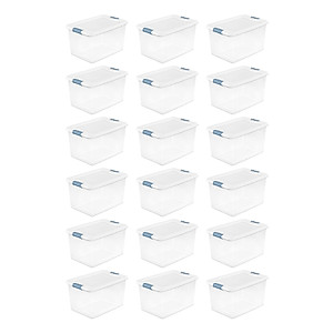 Sterilite 18-Pack Stackable Storage Bin with Lid, Clear Plastic Design, 64 Quart
