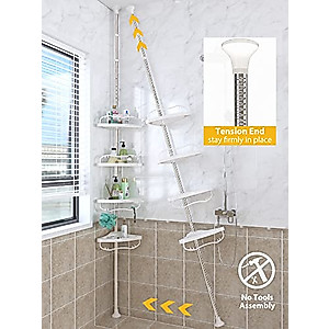 Corner Shower Caddy with Tension Pole and Rustproof Shelves