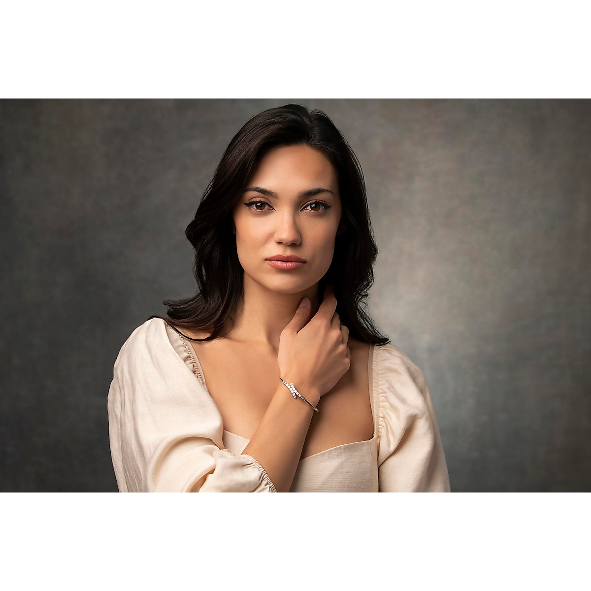 NATALIA DRAKE 1/4 Cttw Diamond Open Cuff Bangle Bracelet for Women in Rhodium Plated 925 Sterling Silver Large Size 8 Inches Color H-I/Clarity I2-I3