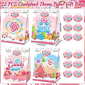 Erweicet Candyland Party Favors Sweet Lollipops Slap Bracelets DIY Stickers Temporary Tattoos Keychains Plastic Straws Gift Bags for Kids Girls Sweet Candy Theme Birthday Party Baby Shower