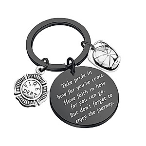 FUSTMW Firefighter Gifts Keychain Fireman Gifts Firefighter Graduation Gifts Take Pride in How Far You Have Come (Black)