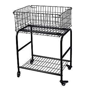 Rolling wire Laundry Basket with Wheels,Metal luandry cart for Room Organizer, garment laundry and storage (Black)