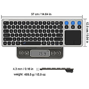 Arteck Universal 2.4G Wireless and Bluetooth Touch TV Keyboard Multi-Device with Easy Media Control and Build-in Touchpad Keyboard for Smart TV, TV Box, TV-Connected Computer, Mac, HTPC
