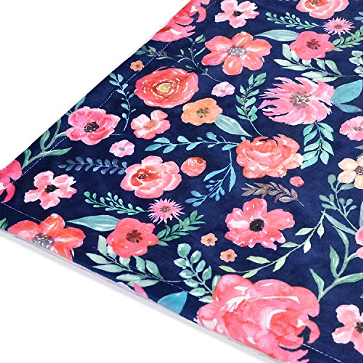 HOMRITAR Baby Blanket for Girls Super Soft Double Layer Minky with Dotted Backing, Elegant Receiving Blanket with Pink Floral Multicolor Printed Blanket 30 x 40 Inch(75x100cm), Navy Blue