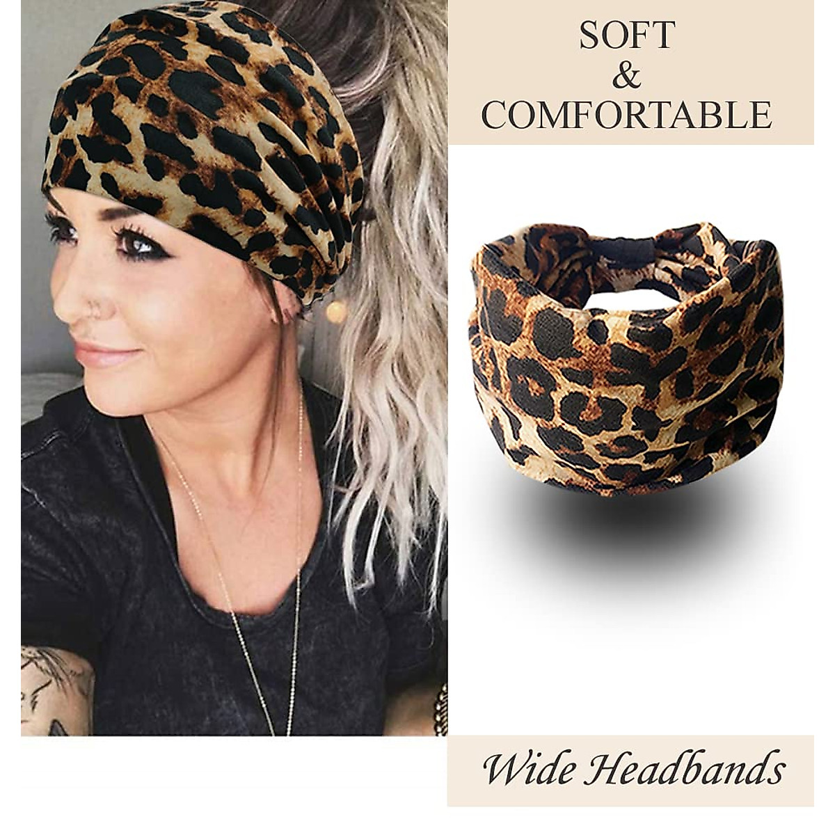 YONUF Wide Boho Headbands for Women Fashion Knotted Headband Yoga Workout African Head Wrap 4 Pack