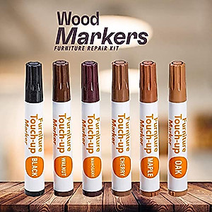 Katzco Furniture Repair Kit Wood Markers - Set of 13 - Markers and Wax Sticks with Sharpener - for Stains, Scratches, Floors, Tables, Desks, Carpenters, Bedposts, Touch-Ups, Cover-Ups