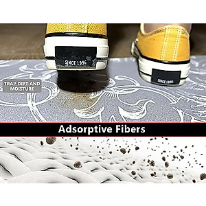 Cosilyt 1/10 Inch Ultra Thin Front Door Mat Rug Indoor Entrance Inside Non Slip, Large Waterproof Rubber Kitchen Rug and Interior Home Washable Door Mat, 24"×35", Baroque Grey