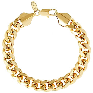 LIFETIME JEWELRY 11mm Miami Curb Cuban Link Chain Bracelet 24k Real Gold Plated (Gold, 9 inches)