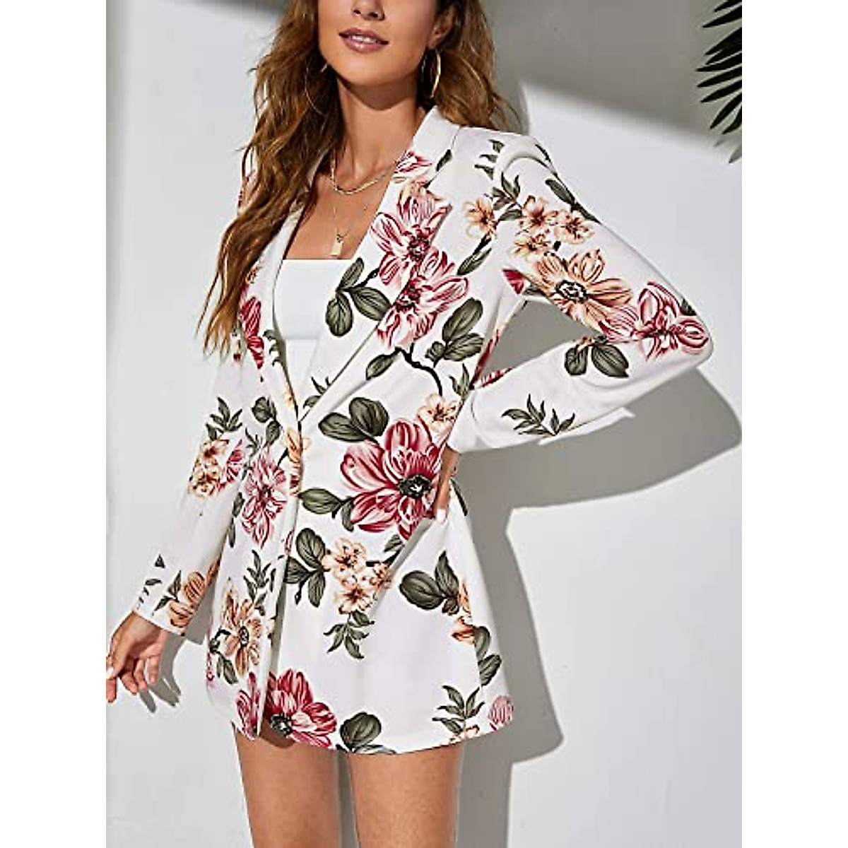 WDIRARA Women's Floral Print Button Front Long Sleeve Blazer Casual Jacket Outerwear Multicolor M