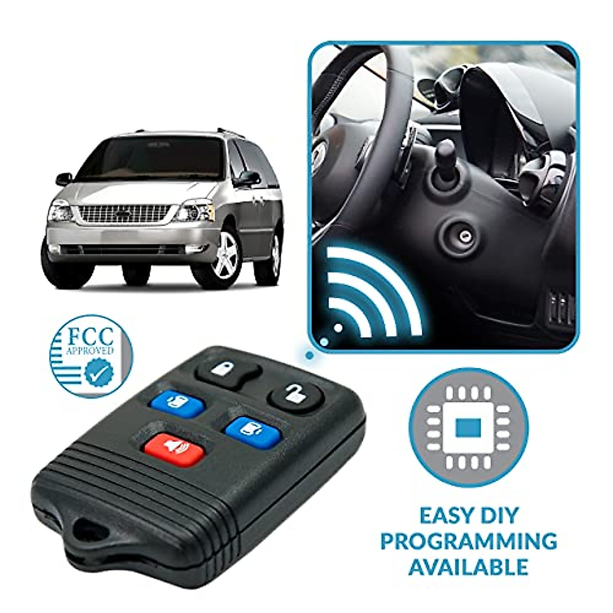 Keyless2Go Replacement for New Keyless Entry Remote Car Key Fob for Select Freestar Windstar Monterey Blackwood Vehicles That Use CWTWB1U511 (2 Pack)