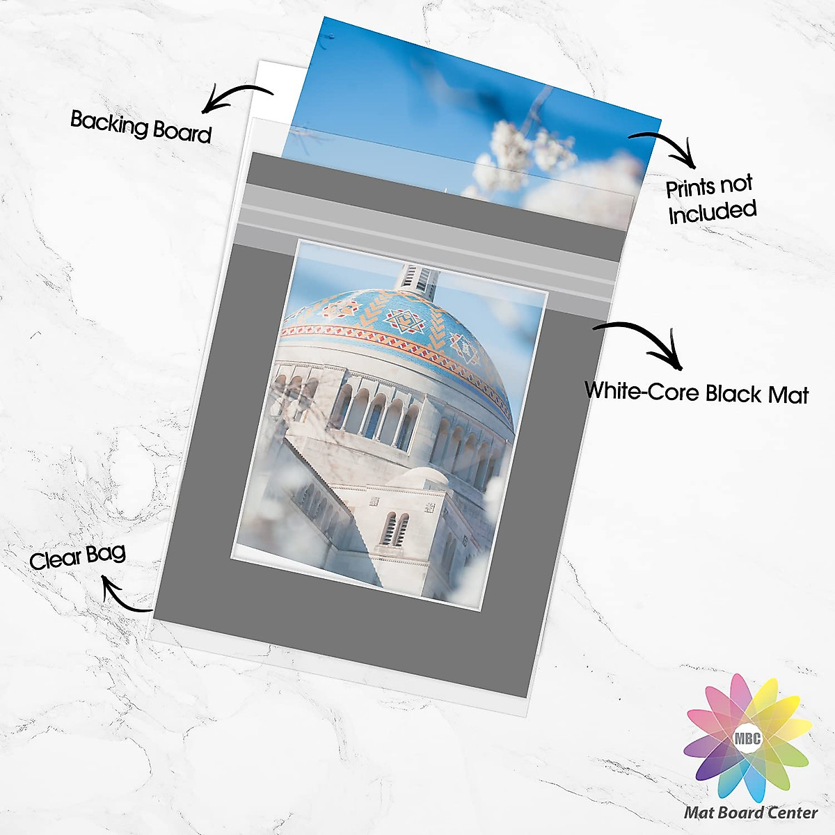 Mat Board Center, 25 Pack of Black Pre-Cut Mat Board 16x20 Picture Mat for 11x14 Photo with White Core Bevel Cut Mattes Sets. Includes 25 Acid Free Mats & 25 Backing Board & 25 Clear Bags