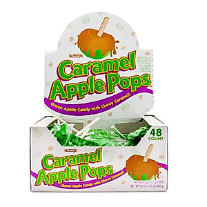 Tootsy-Roll Caramel Apple Pops - Caramel Covered Green Apple Candy Lollipops - Gluten Free Candy with Display Box Package with Couger Card Bundle - 48 Count