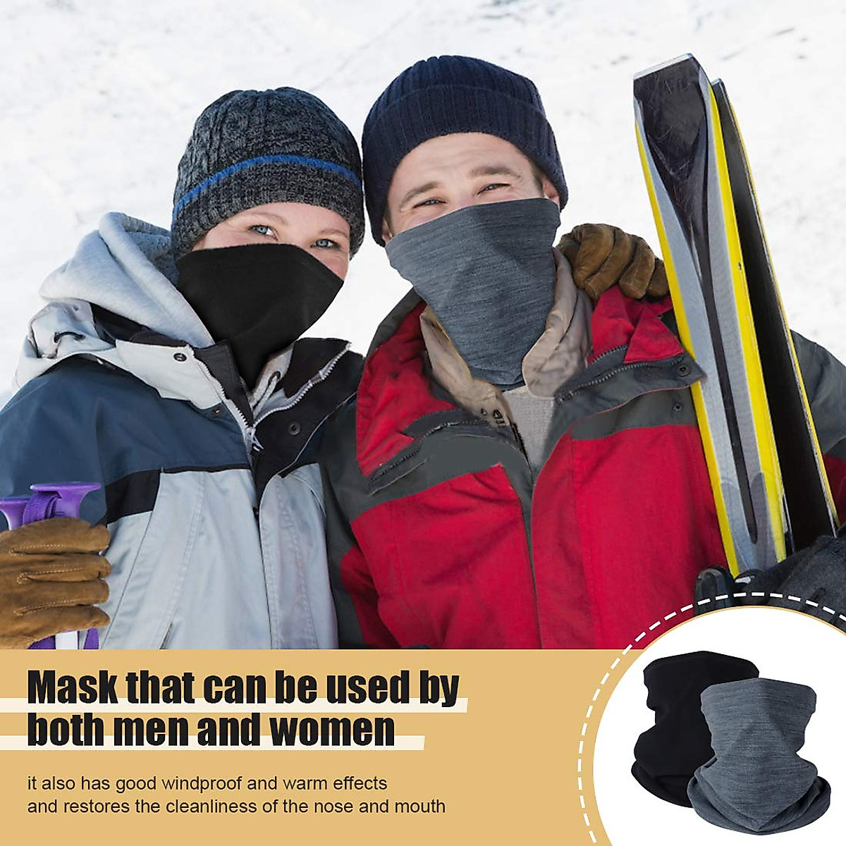 KGC 2 Pack Winter Neck Warmer Gaiter,Soft Fleece Windproof Face Mask Scarf Bandana Cold Weather Face Cover for Men & Women Outdoor Sports Skiing Cycling