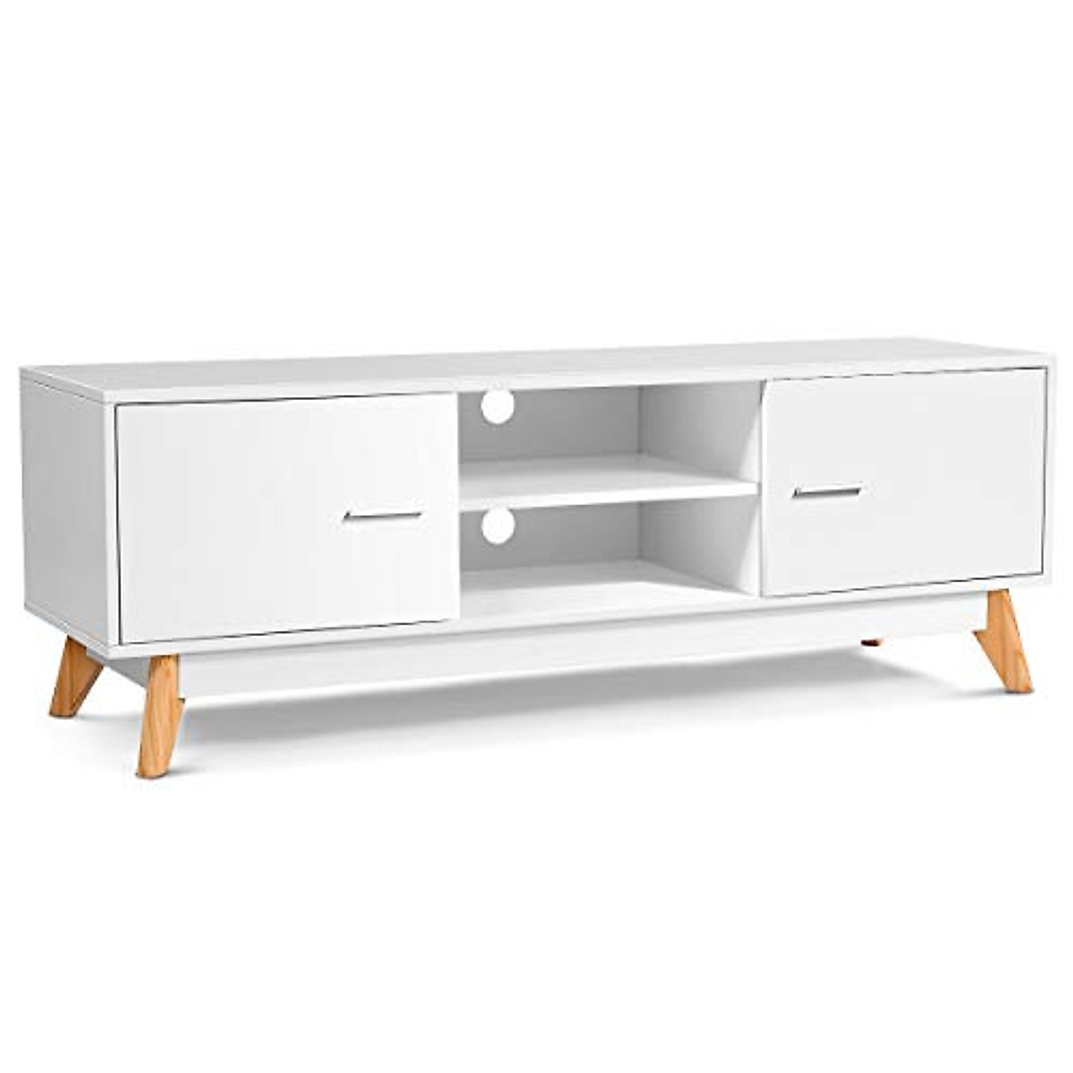 Tangkula TV Stand, Modern White TV stand for 60 Inch TV, with 2 Storage Cabinets & 2 Open Shelves, for Home Living Room Furniture, Wood TV Stand