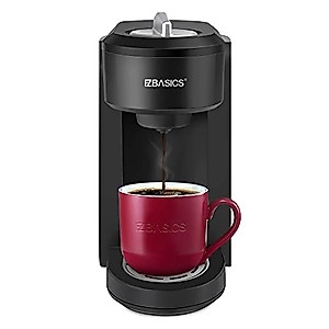 EZBASICS Single Serve Coffee Maker Coffee Brewer Compatible with Pod and Ground Coffee 4 to 10 Oz. Brew Sizes Fast Brewing Silver