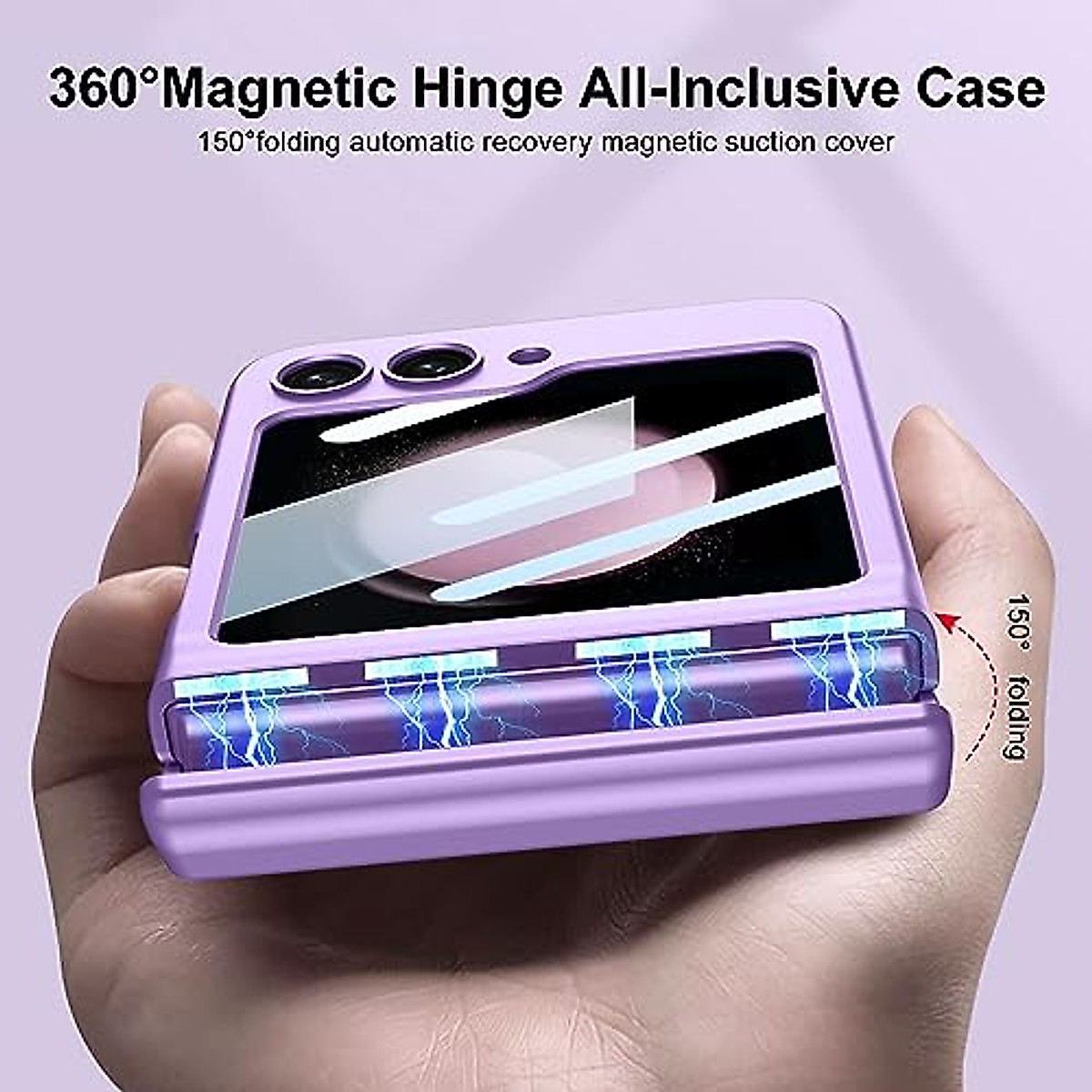 DOOTOO for Samsung Galaxy Z Flip 5 Case Magnetic Hinge Protection Cover with Screen Protector All-Inclusive Shockproof Case for Galaxy Z Flip 5 (2023) (Purple)