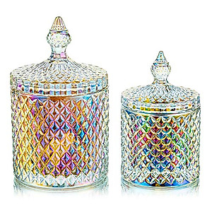 Candy Dishes with Lids-Candy Containers Glass Cookie Colorful Jar for Candy Buffet Decorative Jars Candy Buffet Dishes for Party Wedding Display Pothecary Flour, Small+Large