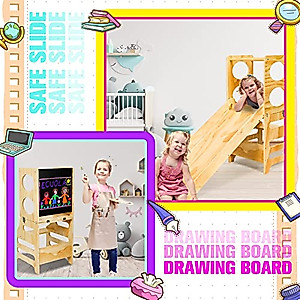 4 in 1 Learning Kitchen Tower Toddler Kitchen Stool with Safety Rail Helper Stool for Toddlers Foldable Learning Tower Toddler Step Stool with Slide and Chalkboard