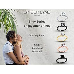 Solitaire CZ 925 Sterling Silver Engagement Rings for Women by Ginger Lyne | 1.5 Ct Faux Diamond Ring | Plated 14k Gold Wedding Rings for Women | Fake Travel Promise Rings for Her - Size 6