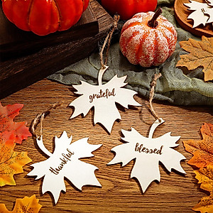 Bucherry 12 Pieces Fall Thanksgiving Place Cutout Thankful Grateful Blessed Place Cards Thankful Rustic Wooden Sign Hanging Ornament Table Setting Decorations