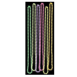 Beistle 6 Piece Assorted Colors Plastic Glow in The Dark Necklaces for Mardi Gras Celebration, New Years Eve, Birthday Favors, Bachelorette, Fiesta, Retro Parties, 7mm x 33", Multicolor