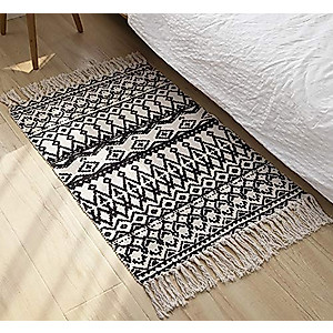 Nicunom 2 Piece Boho Bathroom Rug, 2'x4.2'+2'x3' Geometric Bath Mat, Woven Cotton Rug with Tassels Farmhouse Runner Rugs Machine Washable Boho Carpet for Living Room Kitchen Floor Laundry Room
