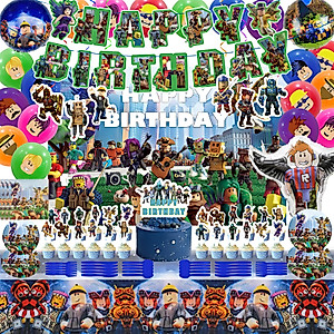 Birthday Party Supplies, Party Decorations Include Happy Birthday Banner, Backdrop, Tableware Set, Tablecloth, Cake Toppers, Cupcake Toppers, Latex Balloons, Hanging Swirls, Aluminium balloon