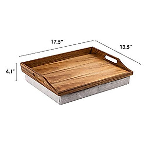 Rossie Home Acacia Wood Bed Tray Lap Desk with Detachable Cushion, Serving Tray - Natural - Fits up to 15.6 Inch Laptops - Style No. 76106