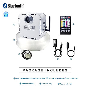 AKEPO 32W RGBW APP+Twinkle+Music Control Fiber Optic Lights Kit Star Ceiling Sky Light, 400pcs of Mixed Φ (0.75+1+1.5+2mm) 13.1ft/4m Optical Fiber Cable and Crystals for Car & Media Movie Room Decor