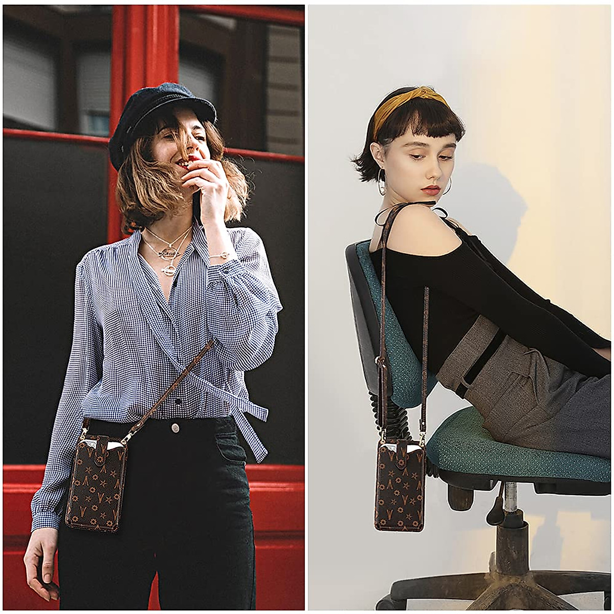 Peacocktion Small Crossbody Cell Phone Purse for Women, Lightweight Mini Shoulder Bag Wallet with Credit Card Slots (Brown Flora)