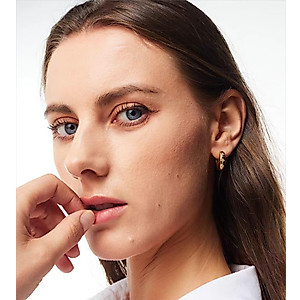 HUARJO 14K Gold Plated Sterling Silver Post Small Chunky Gold Hoop Earrings,Diamond Studded Huggie Earrings for Women 8mm 10mm 12mm (12mm, Gold)