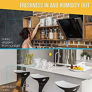 Houseables Potato Storage, Onion Bin, Garlic Container, 6"x4", 10"x9", 9"x6", Set of 3, Metal, White, Vegetable Keeper, Potatoes Basket, Kitchen Pantry Canister, Countertop Veggie Holder, Rustic