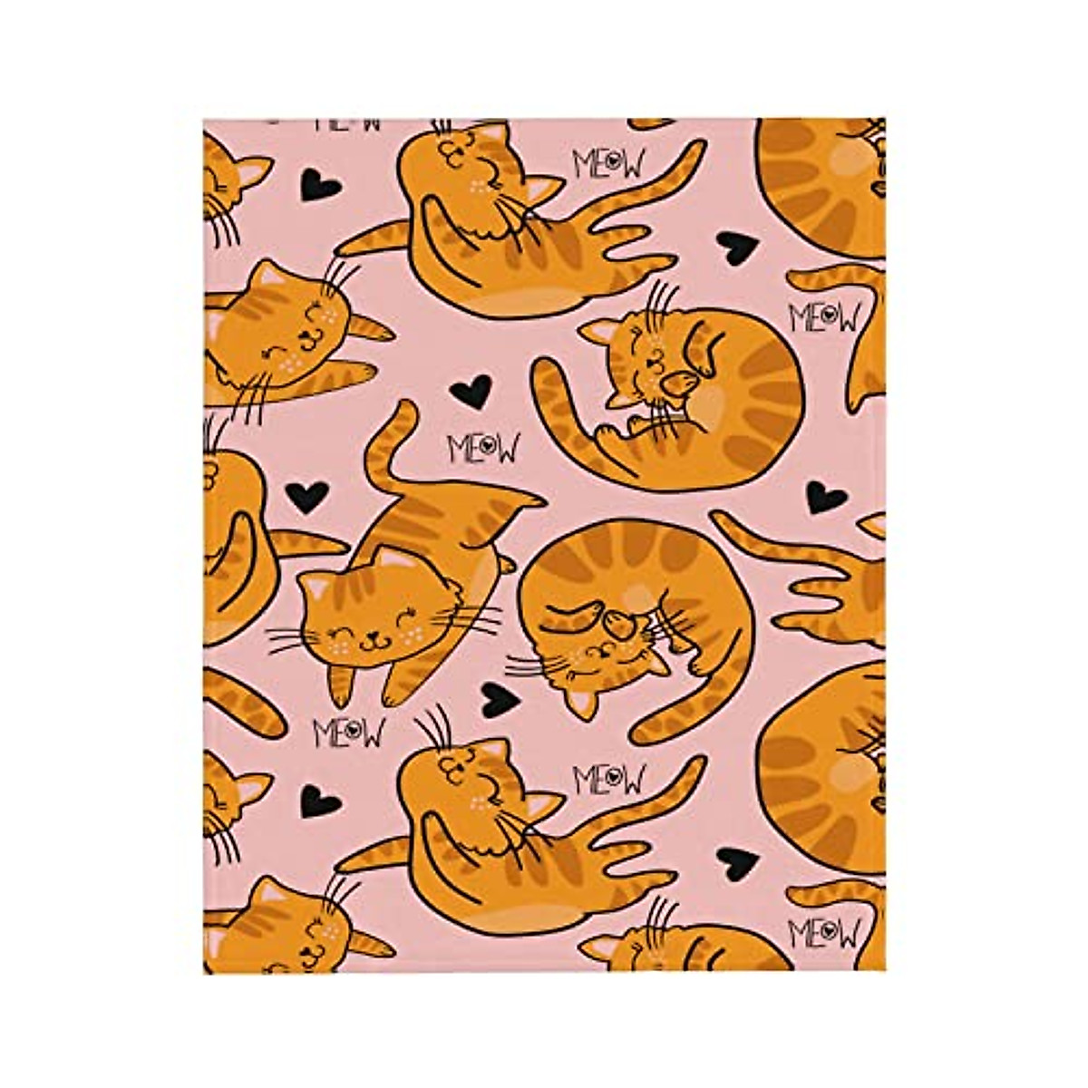 Kamoxi Cat Throw Blankets Cute Orange Cats Kitty Kawaii Pets on Pink Blanket Cat Lover Gifts for Women Girls Baby, Soft Sofa Bed Chair Couch Fleece Flannel Fluffy Plush Blanket Bedding 50"x40"