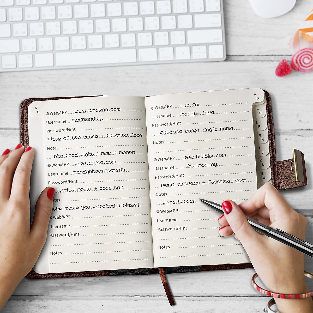 WEMATE Password Book with Lock, Password Book with Alphabetical Tabs 600+ Password Spaces, Password Logbook with Lock, Password Keeper for Computer 4.33 X 6.18 Inch Brown