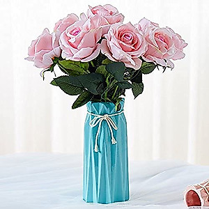 Louiesya Artificial Flowers Bouquet Silk Roses 6 Pcs Fake Flowers Real Touch Bridal Wedding Bouquet for Home Garden Party Floral Decor（Light Pink）