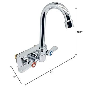 Commercial Stainless Steel Wall Mounted Hand Sink with Side Splash and Gooseneck Faucet | NSF