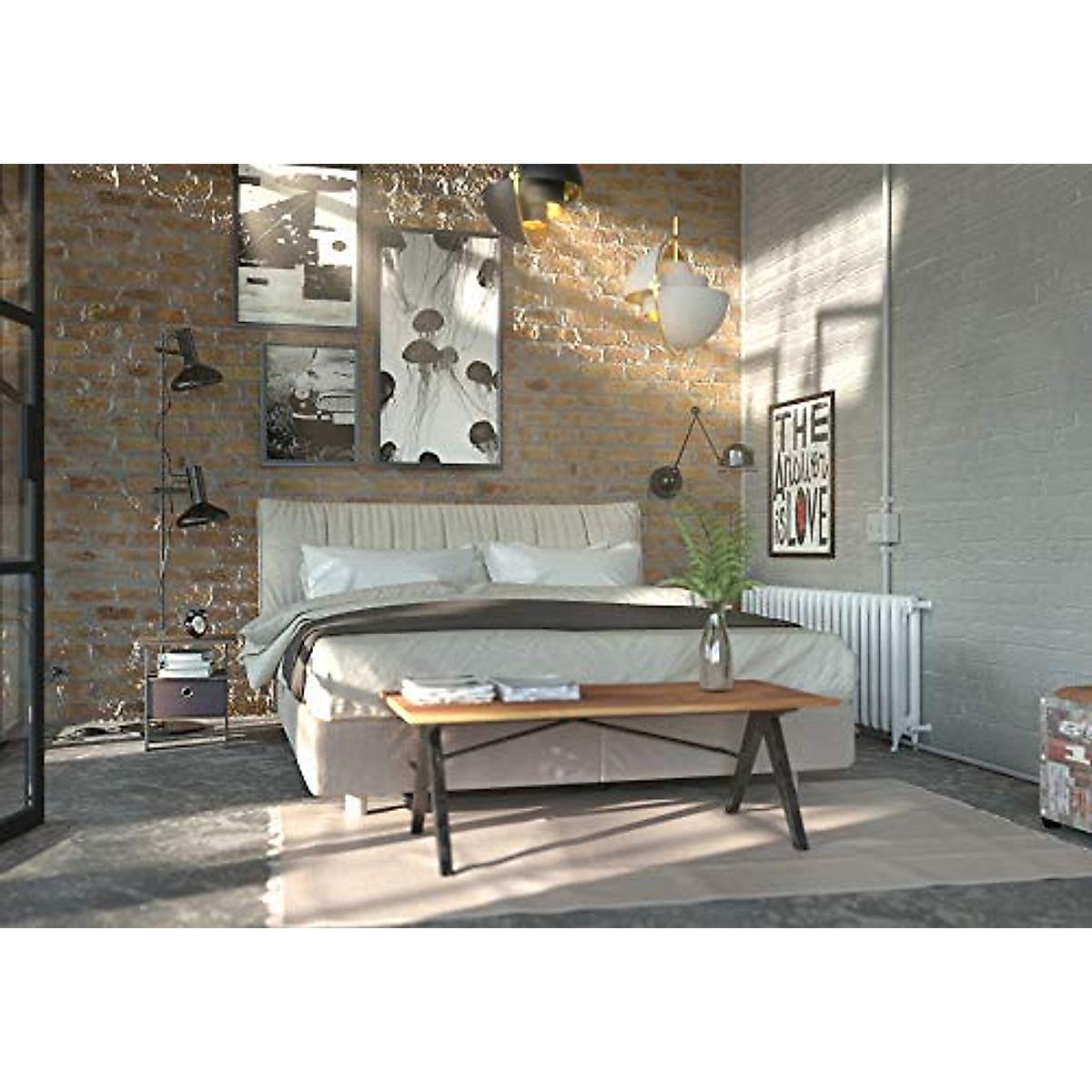 Furinno Andrey Set of 2 End Table / Side Table / Night Stand / Bedside Table with Bin Drawer, Columbia Walnut/Dark Brown