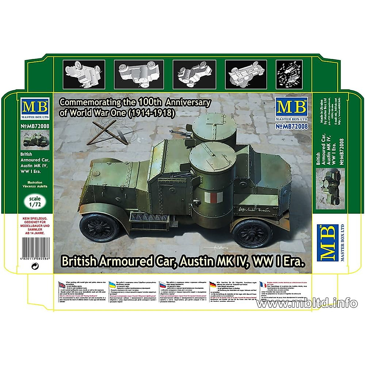 Master Box MB72008 1/72 British Austin Mk.4 Armored Car with Hotchkiss Machine Gun Plastic Model