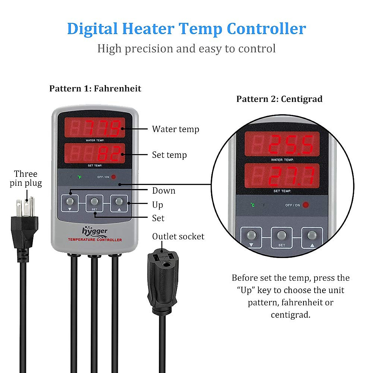 hygger Pinpoint Saltwater Aquarium Heater with Digital Thermostat IC Temp Controller, Titanium Tube Submersible Fish Tank Heater for Coral Reef 100 Watt