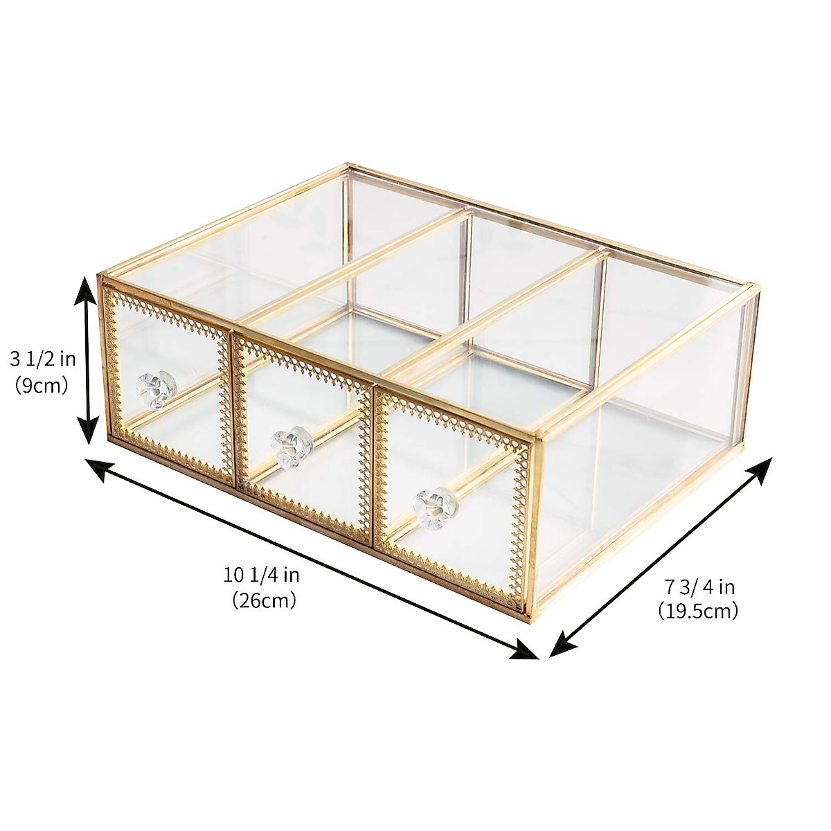 Antique Beauty Display Jewelry Case Holder Clear Glass 3 Drawers Palette Organizer, Cosmetic Storage, Makeup Container 3 Cube Holder/Beauty Dresser Vanity Cabinet Decorative Keepsake Box