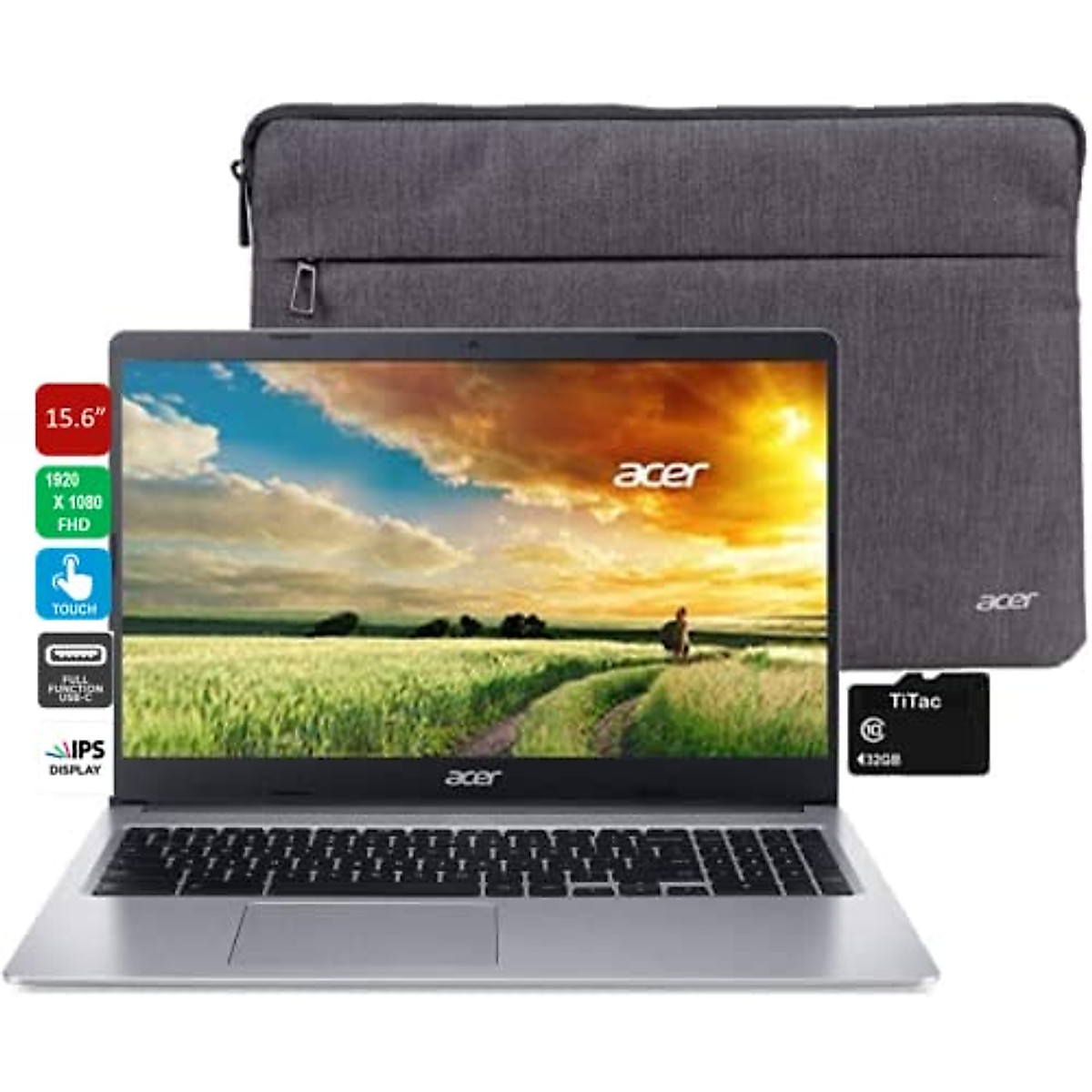 2022 Acer Chromebook 315 Laptop Computer 15.6” Full HD 1080P Touchscreen IPS Display Intel Celeron N4020 Processor (Up to 2.8GHz) 4GB RAM 64GB eMMC Webcam BT USB Type C Chrome OS + TiTac Accessory