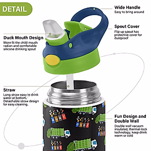 Stainless Steel Water Bottle for kids- 12 Ounce Stainless Steel Vacuum Insulated Water Bottle for Kids children,Double Wall Vacuum Insulated Bottles (Garbage Truck Trash Recycling)