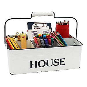 Funly mee Distressed White Metal Silverware Caddy, Flatware, Party Cutlery Desk Organizer with 4 Compartments