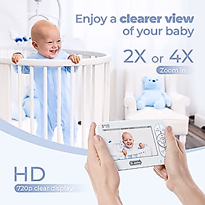 Dr.meter Split Screen Baby Monitor with 2 Cameras, 5'' Large Display Video Baby Monitor With Camera and Audio, 720p Hd, Remote Pan-Tilt-Zoom, 2-Way Talk, 1000ft Range, Night Vision,No Wifi