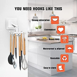 6 Pack Heavy Duty Under Cabinet Utensil Holder Hanger Hook, 360 Degrees Rotating Folding Hook Self Adhesive Hook Utensil Rack with 6 Hooks for Bathroom, Kitchen and Home （White）