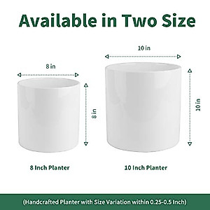 8 Inch Glazed Ceramic Indoor Planter Pot - Modern Large Cylinder Container with Watering Drainage Rubber Plug - Fits Succulents, Flowers or Bonsai