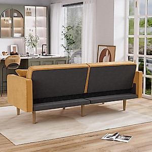 DAMAIFROM Velvet Futon Sofa Bed Set of 2, Mid Century Modern Loveseat Sofa, Convertible Sleeper Sofa Couch with Split Backrest, 75" Futon Couch for Living Room Small Spaces (Ginger